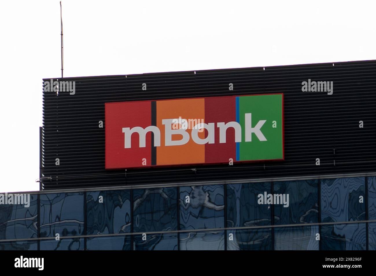 The mBank logo is seen at the high street in Warsaw. The country is ...