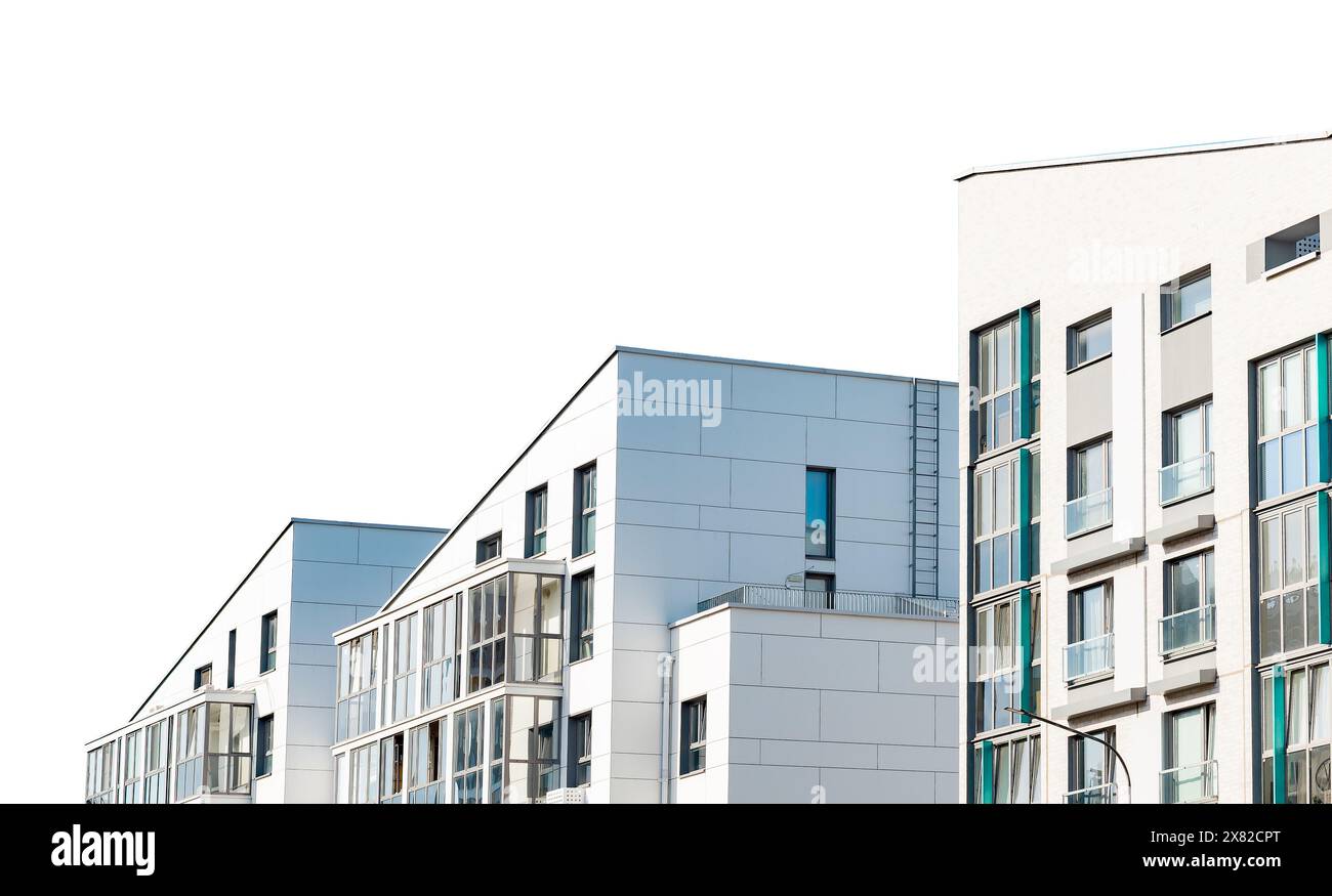 High rise residential with trendy, stylish flats, European architectural style. Urban housing ...