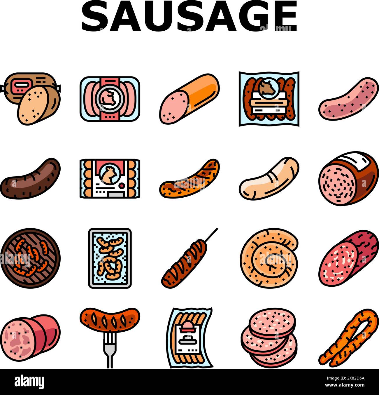 sausage grill barbecue pork icons set vector Stock Vector Image & Art ...