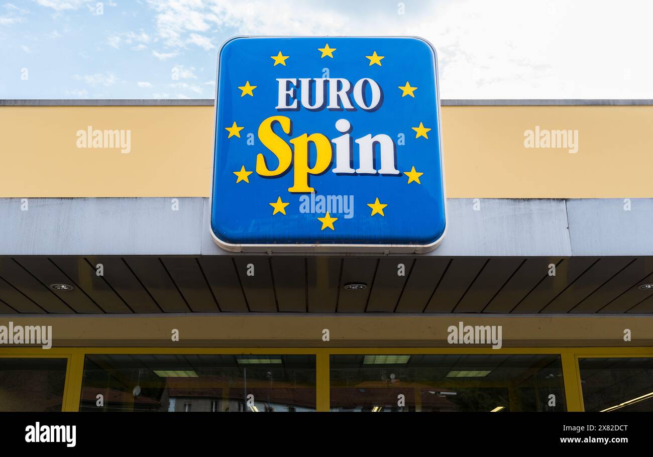 Luino, Lombardy, Italy - March 15, 2024: Sign of Eurospin store, a ...