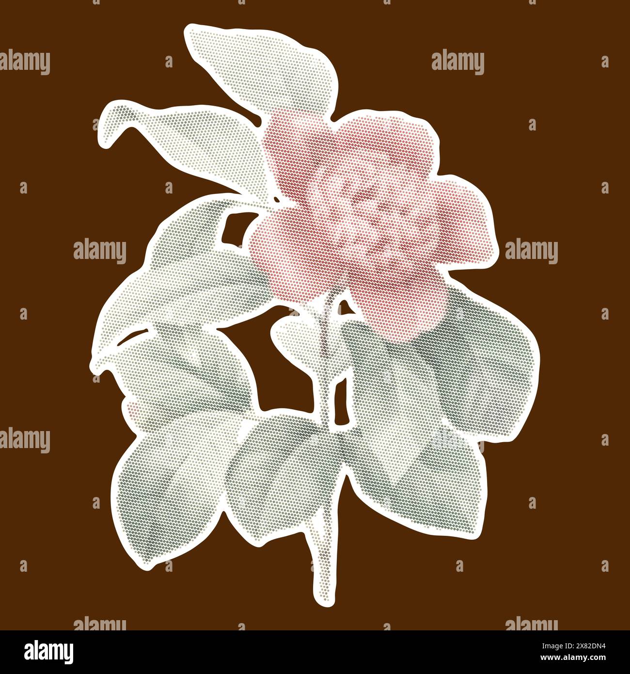 Halftone red rose flower collage element in y2k style, vintage punk ...