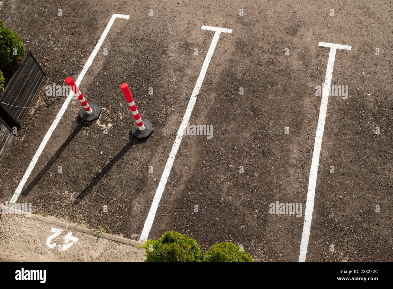 Closeup of the empty parking lots near trade center with a reserved ...