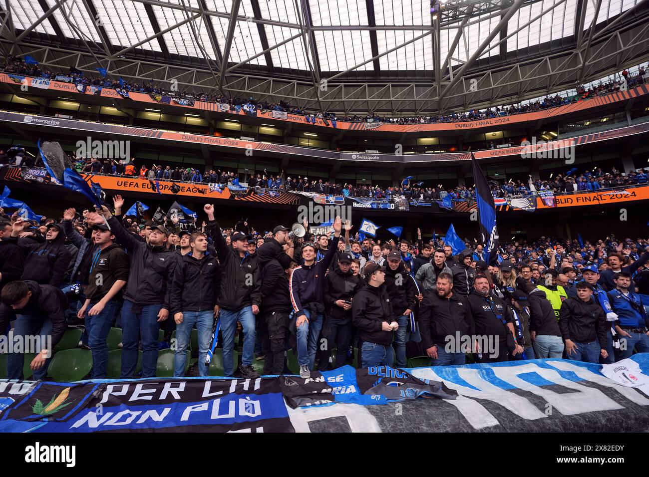 Atalanta fans during the UEFA Europa League final at the Aviva Stadium ...