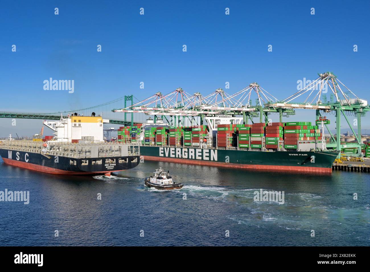 Los Angeles, California, USA - 12 January 2024: Container ship Ever Fair, which is operated by ...