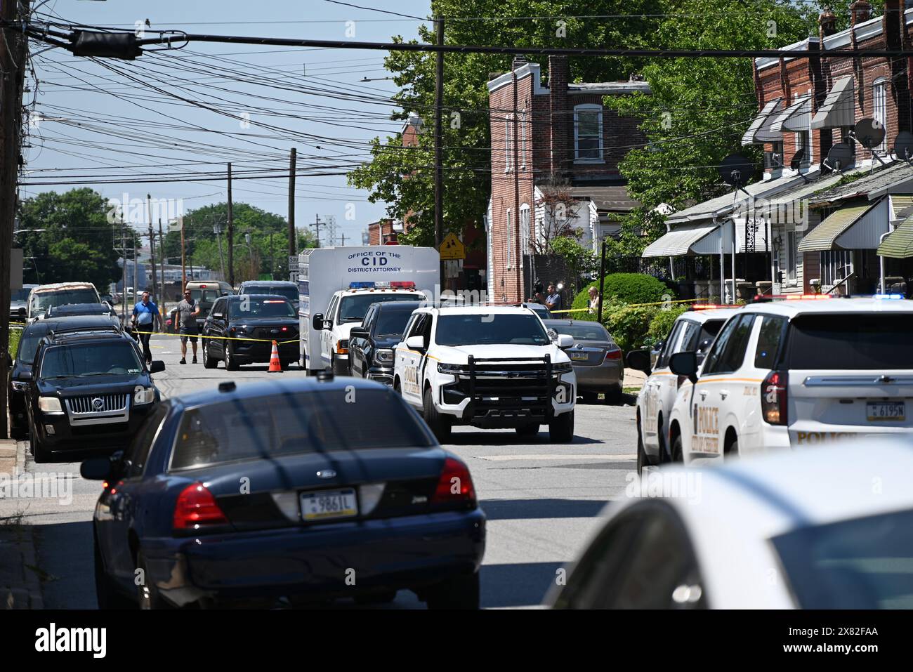 Chester, United States. 22nd May, 2024. Police officers block off the ...