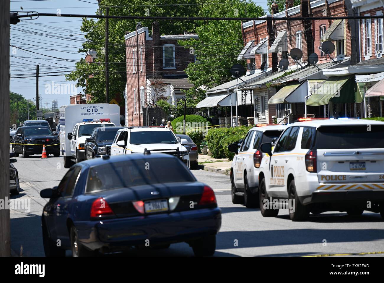 Chester, United States. 22nd May, 2024. Police officers block off the ...