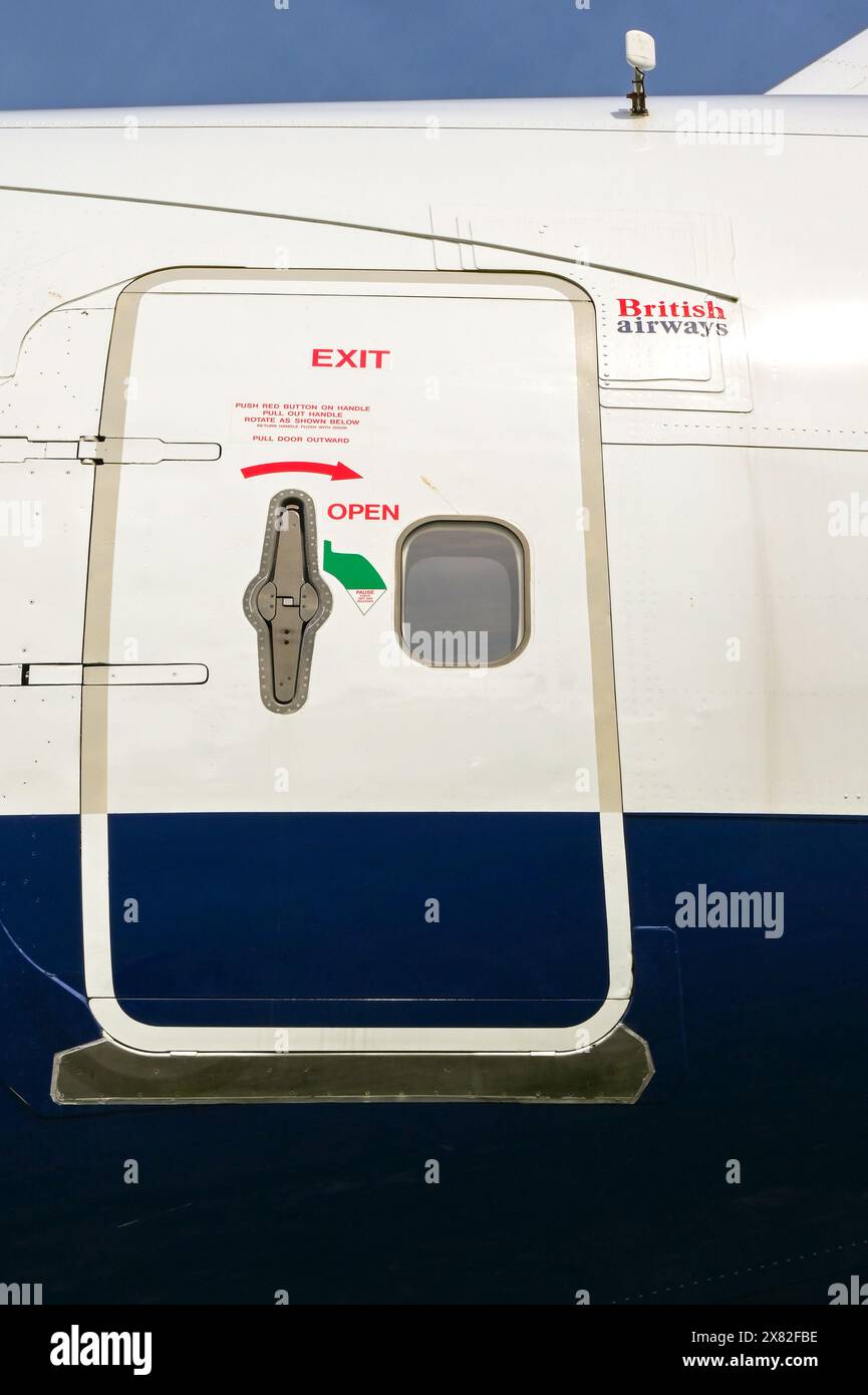 Kemble, Gloucestershire, UK - 13 April 2024: Emergency exit door on the ...