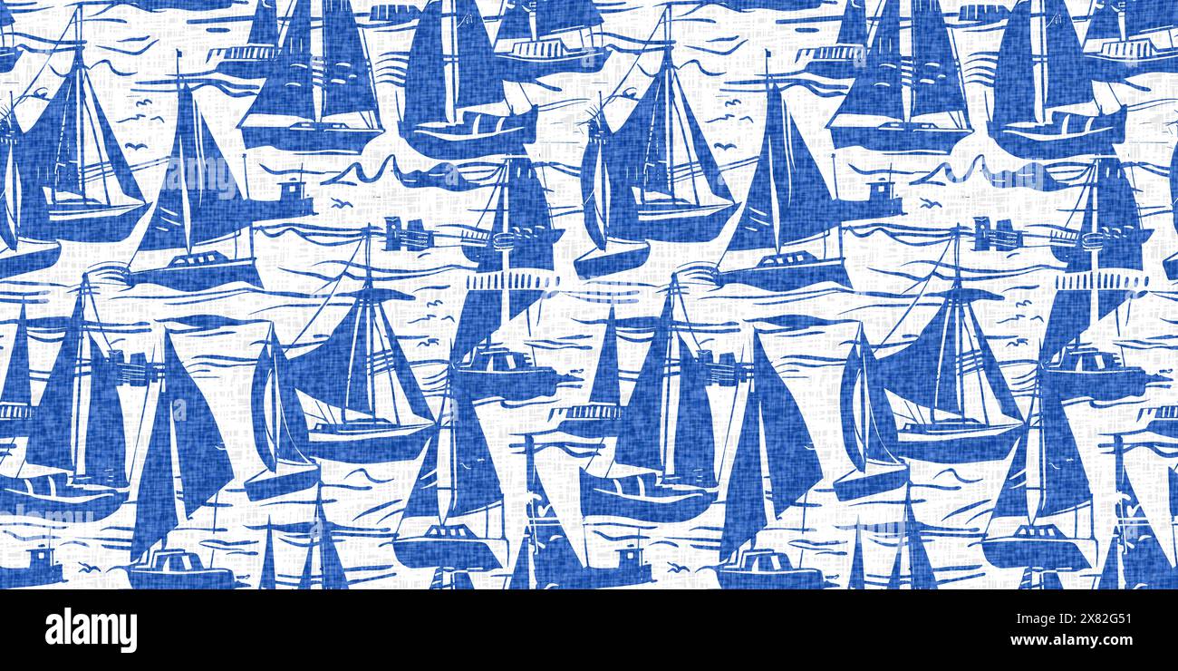 Coastal sail boat in azure ocean blue seamless border background ...