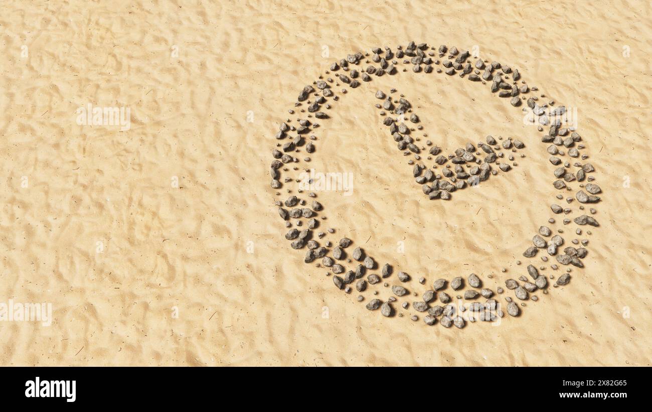 Concept or conceptual stones on beach sand handmade symbol shape ...
