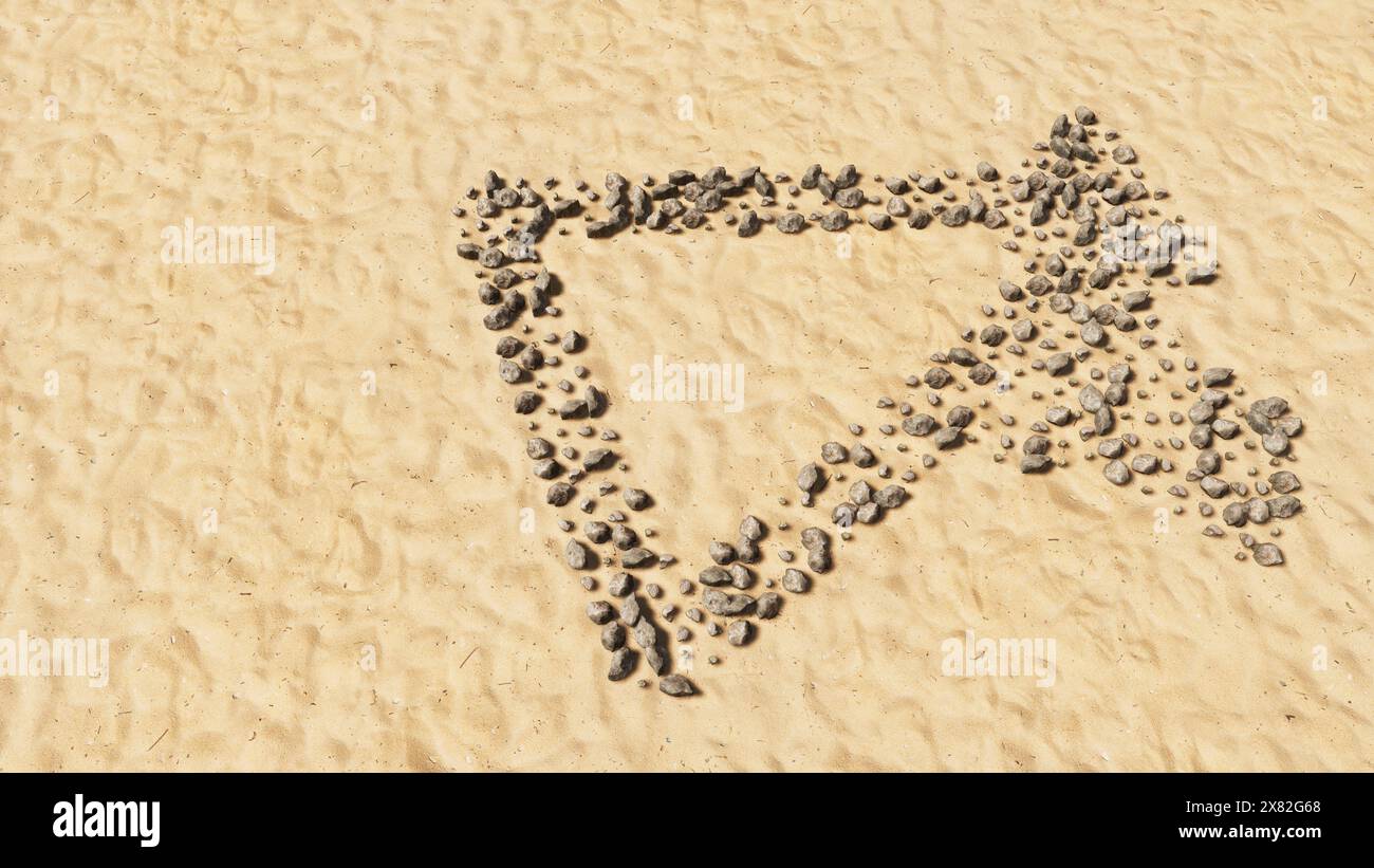 Concept conceptual stones on beach sand handmade symbol shape, golden ...