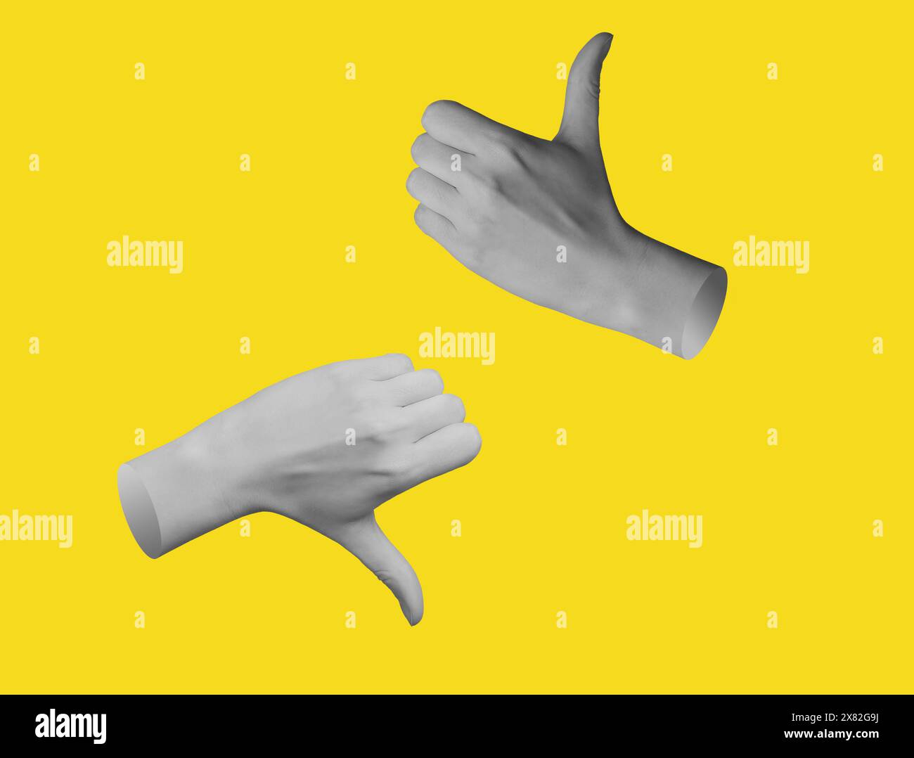 Social media concept, thumb up, thumb down gestures. People hand ...
