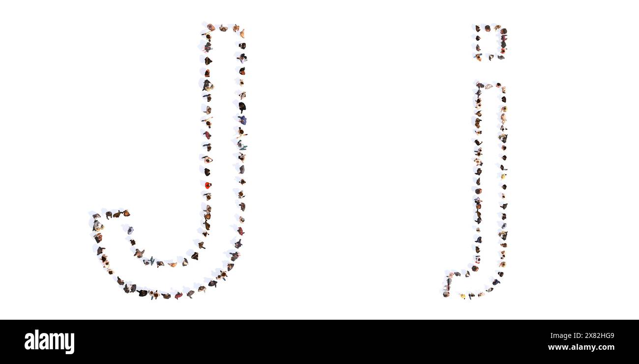 Concept or conceptual large community of people forming the font J. 3d ...