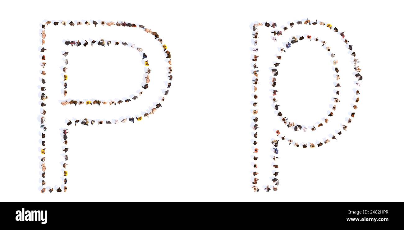 Concept or conceptual large community of people forming the font P. 3d ...