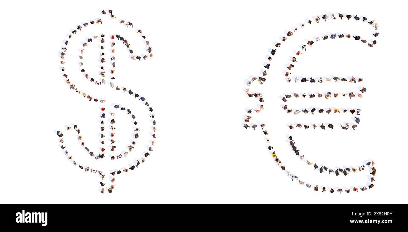 Concept or conceptual large community of people forming the dollar and ...