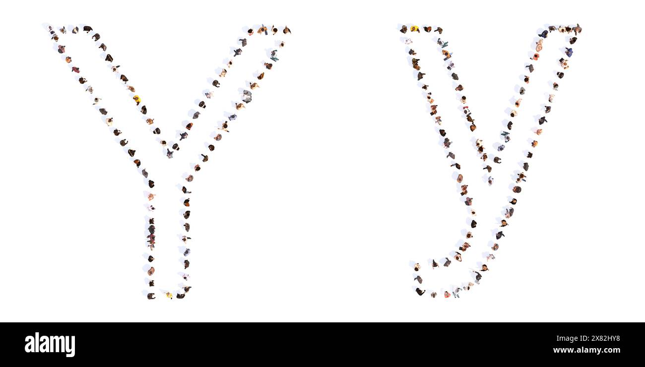 Concept or conceptual large community of people forming the font Y. 3d ...