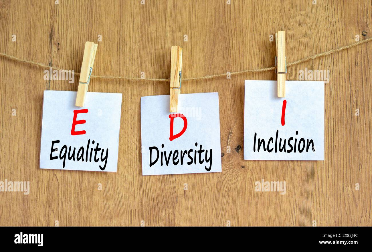 EDI equality diversity inclusion symbol. Concept words EDI equality diversity inclusion on white ...