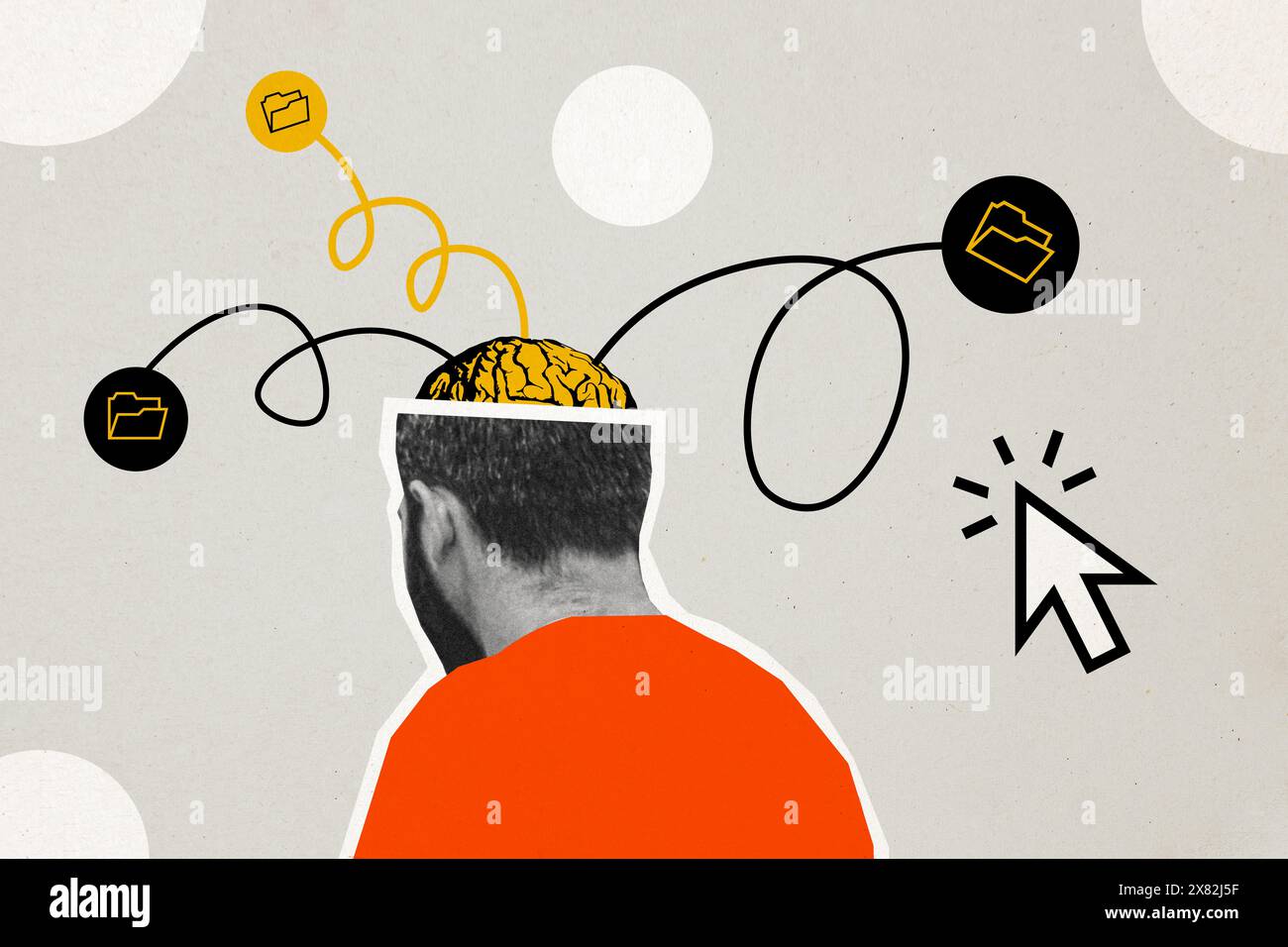 Composite photo collage of young man programmer sit back cut head brain ...