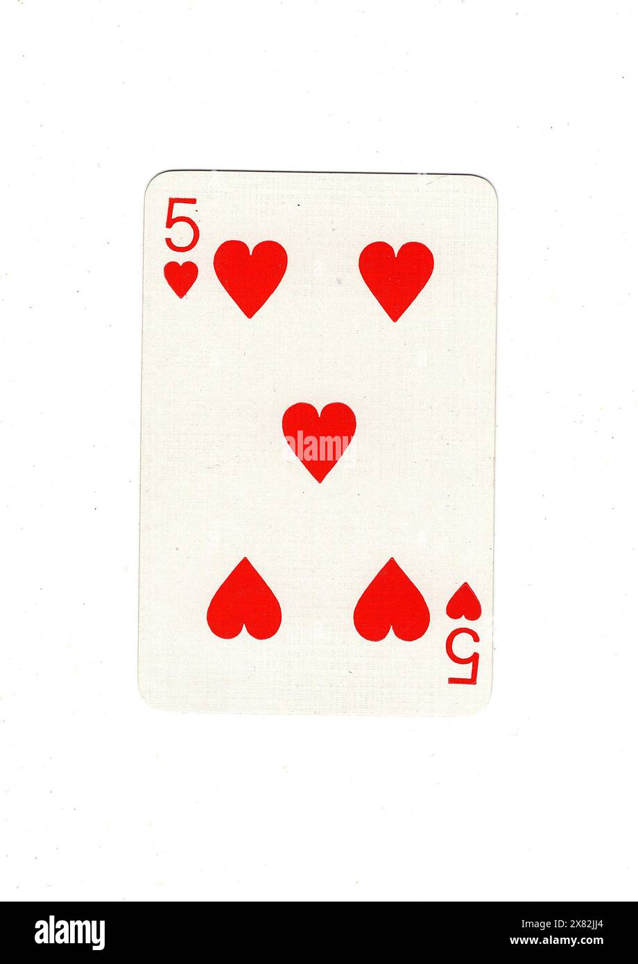 A five of hearts playing card on a white background Stock Photo - Alamy
