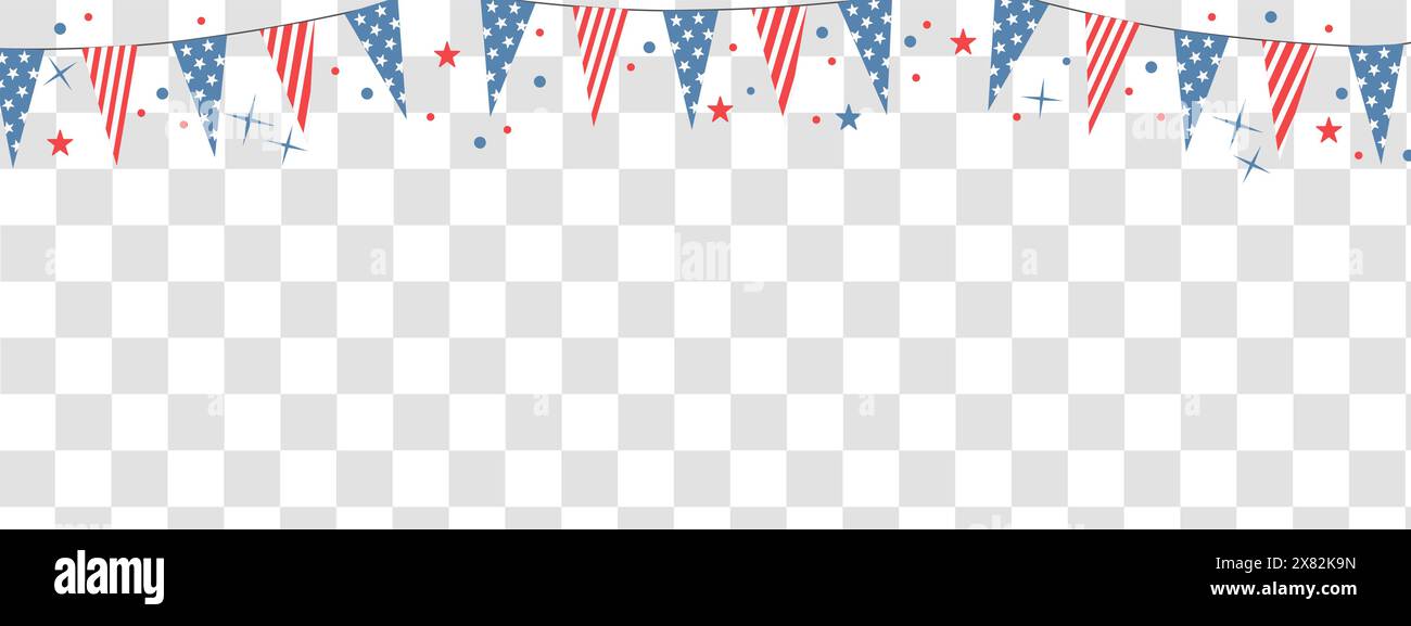 4th July transparent background. Celebration long horizontal border ...
