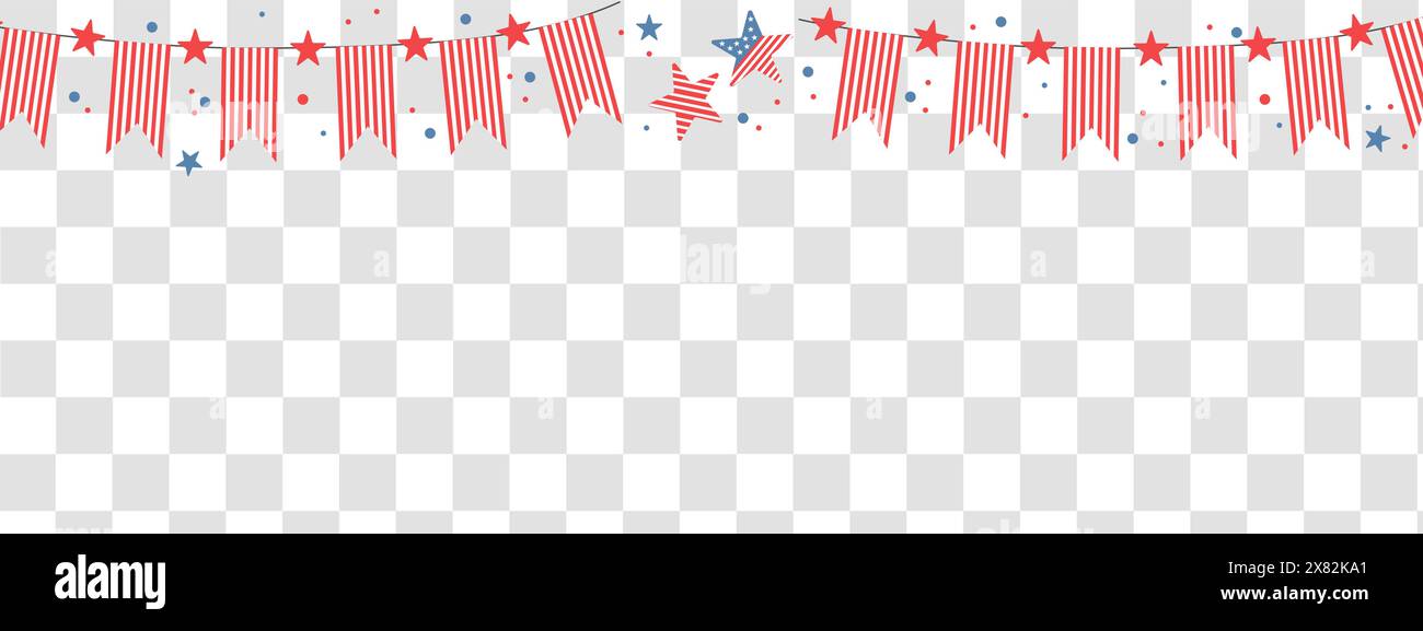4th July transparent background. Celebration long horizontal border ...