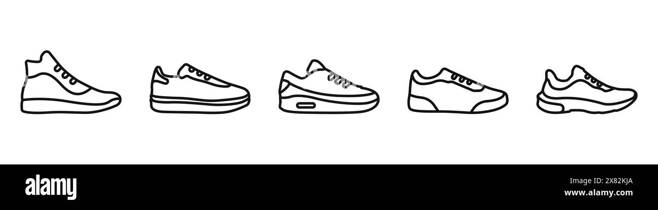 Outline of stylish sports shoes. Sneaker stroke logo. Running shoes ...