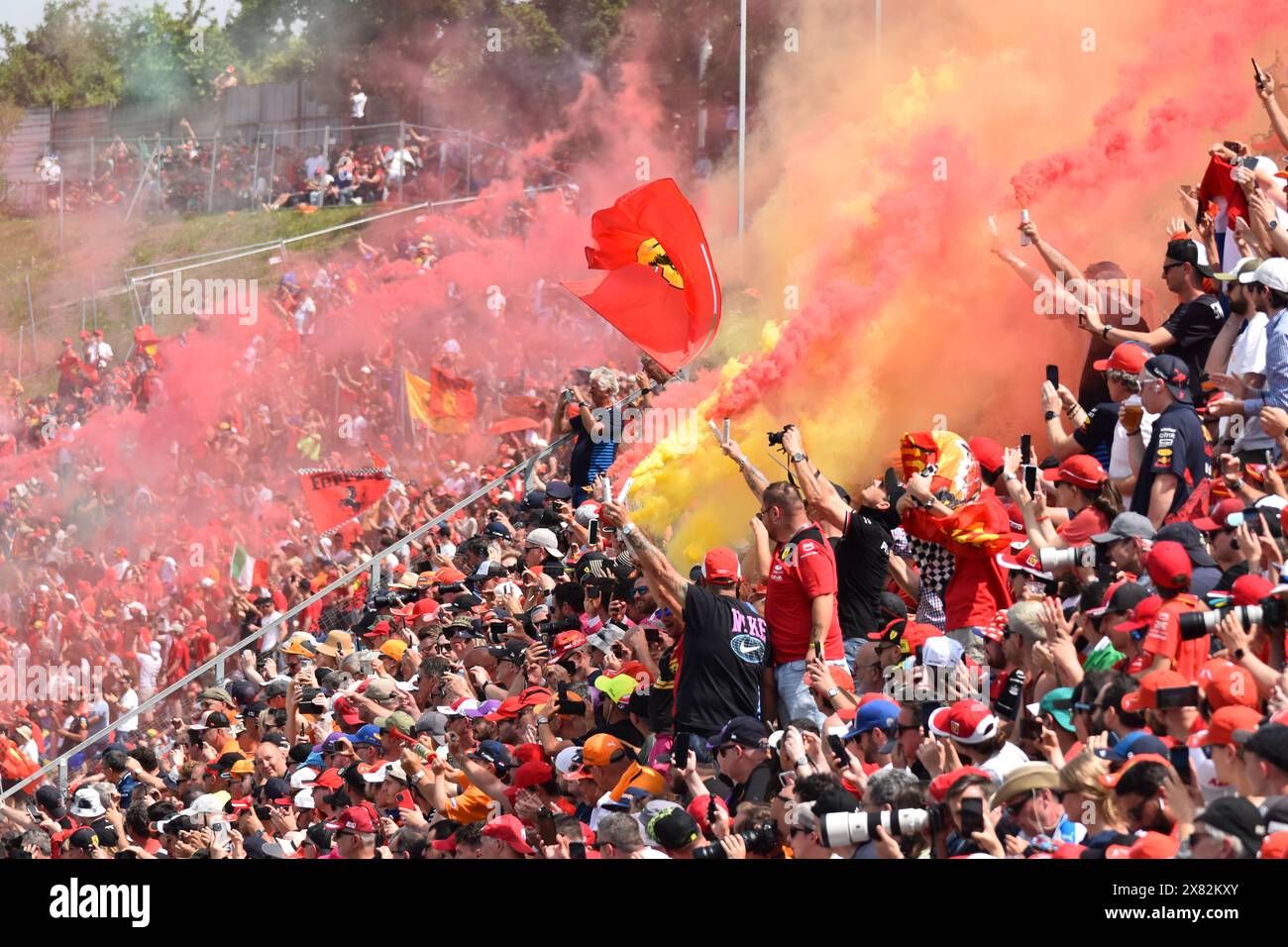 Flags, flares and the tifosi at the Tosa corner of the Imola circuit at ...