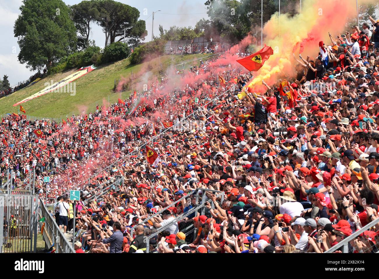 Flags, flares and the tifosi at the Tosa corner of the Imola circuit at ...