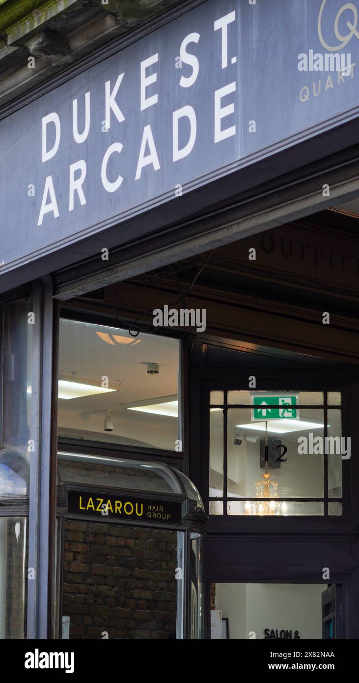 Cardiff, Wales, Oct 29 2023: Entrance to Duke St. Arcade in Cardiff ...