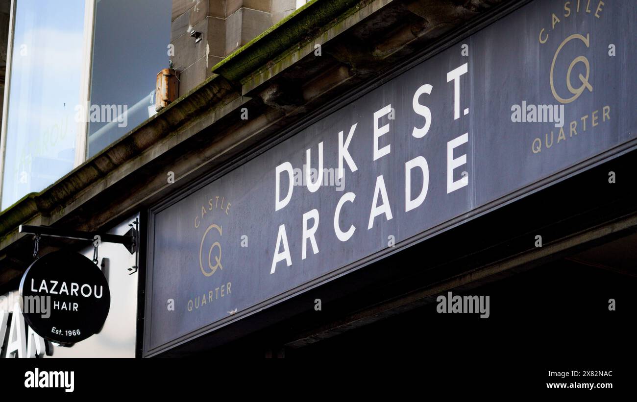 Cardiff, Wales, Oct 29 2023: Entrance to Duke St. Arcade in Cardiff ...
