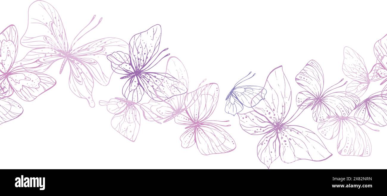 Butterflies are pink, blue, lilac, flying, delicate line art, clip art ...