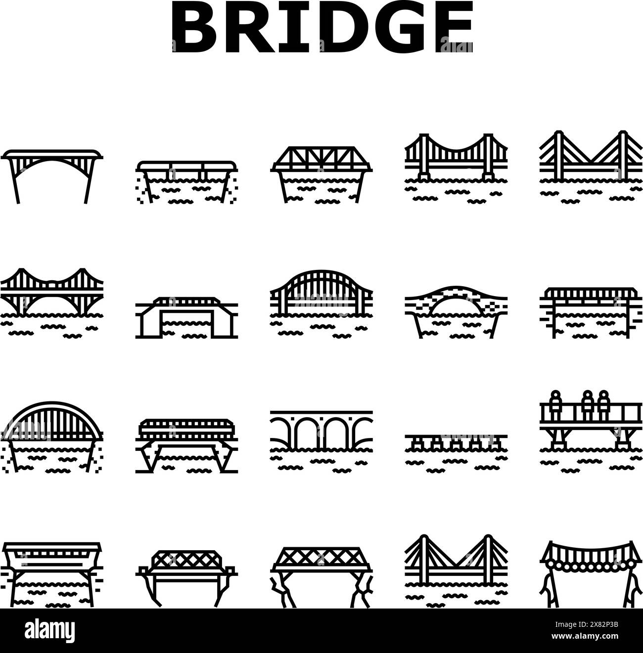 bridge city building road river icons set vector Stock Vector Image ...