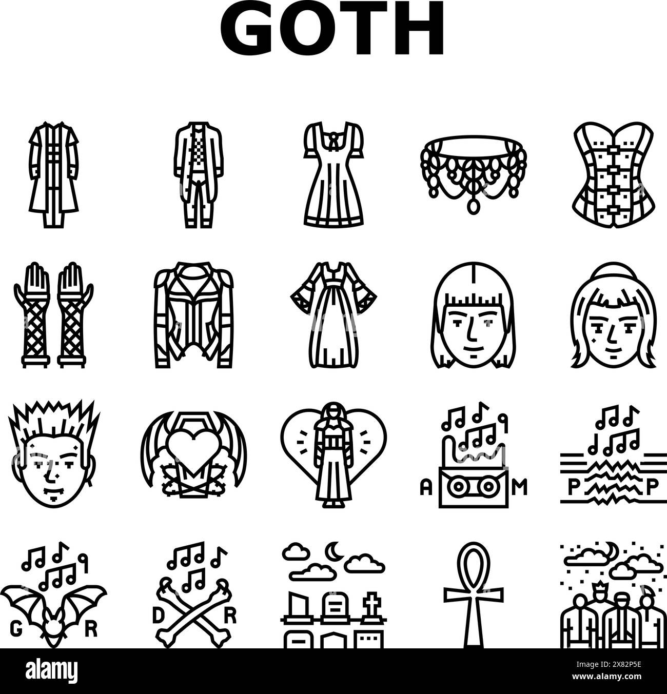 goth subculture punk gothic y2k icons set vector Stock Vector Image ...