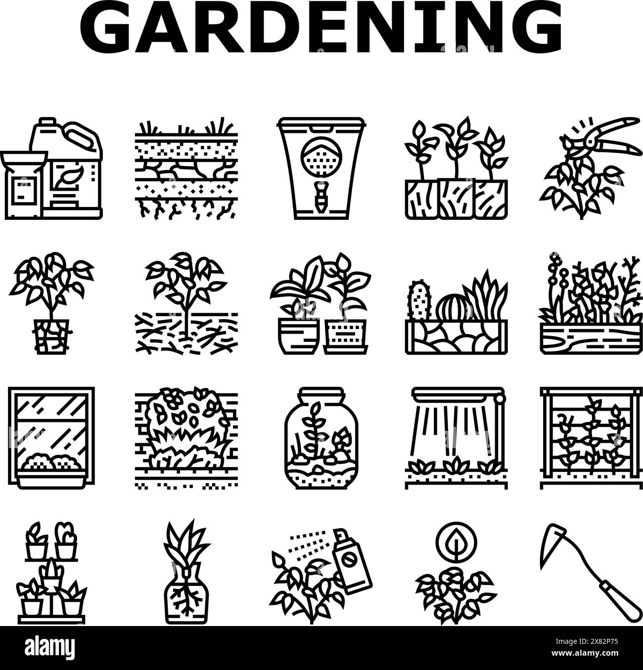 urban gardening agriculture green icons set vector Stock Vector Image ...