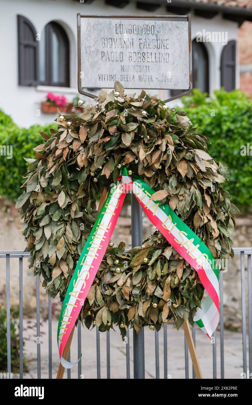 Memorial plaque and wreath for the judges Giovanni Falcone and Paolo ...