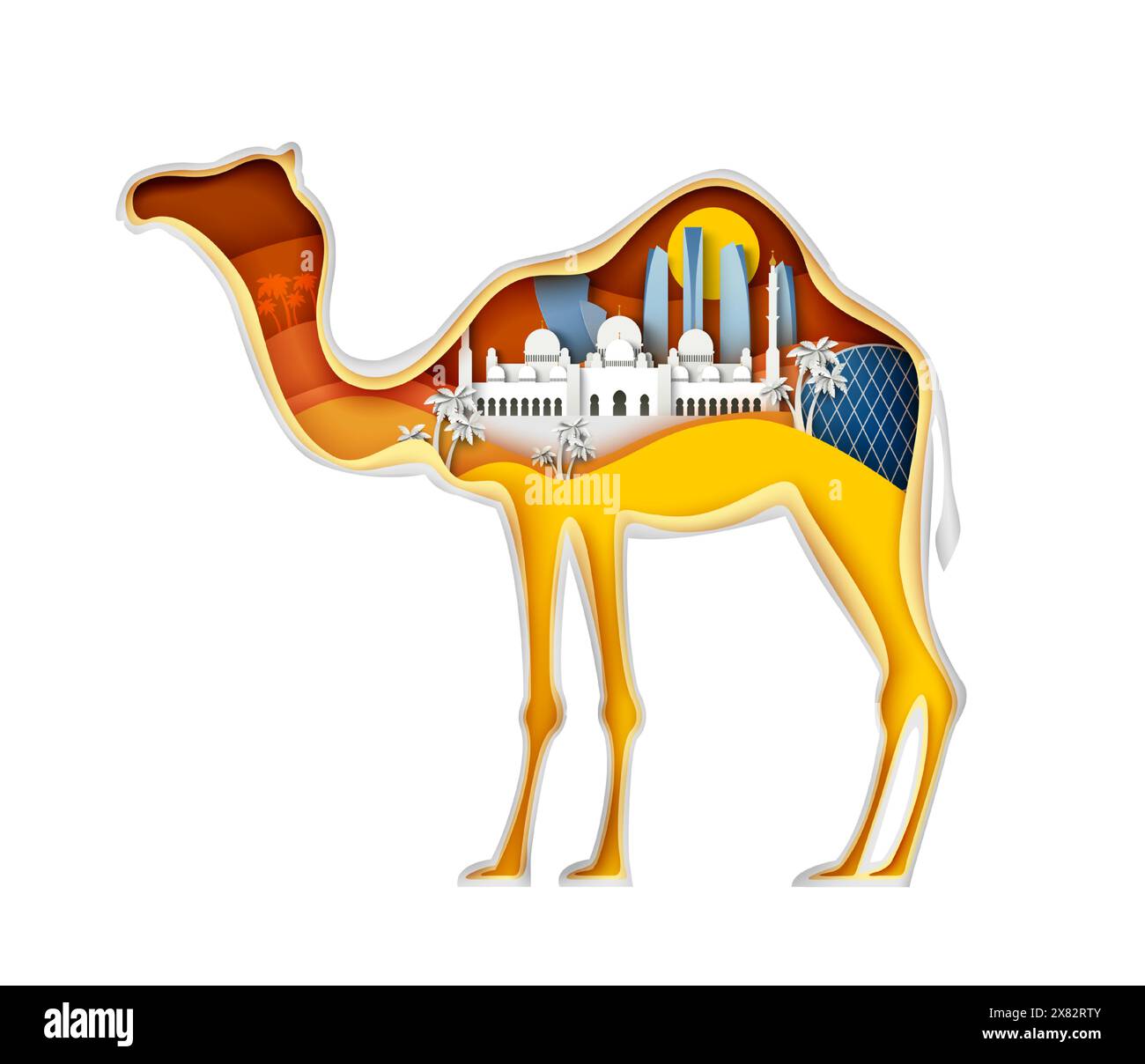 Camel with paper cut arabic city vector illustration Stock Vector Image ...