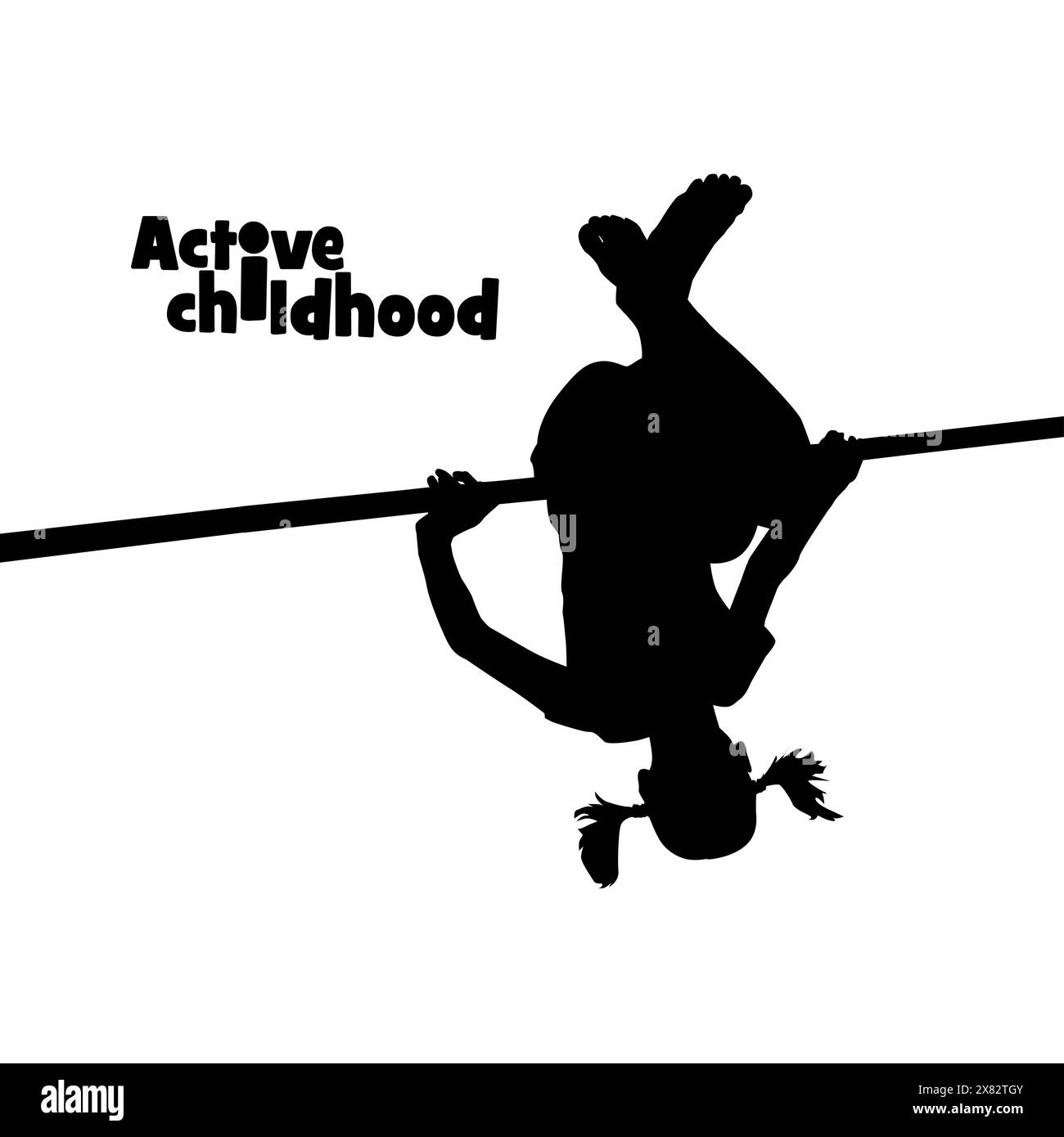 Silhouette of a girl on the crossbar. Active childhood. hand drawing ...