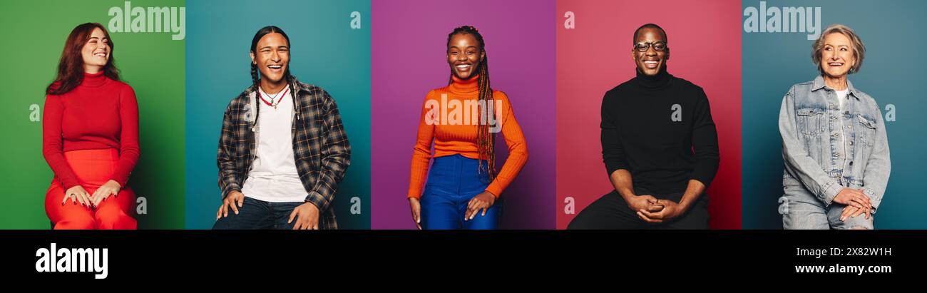 A vibrant collage of five individual happy people from diverse ...