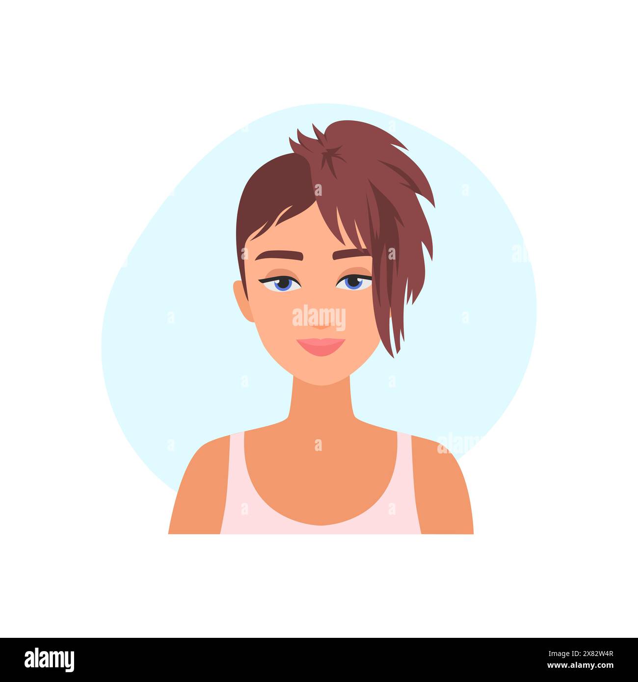Portrait of girl with short brown hair and long trendy bangs vector ...