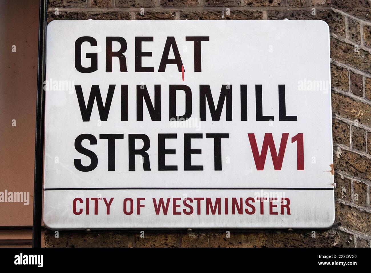 London, UK - January 15th 2024: Street sign for Great Windmill Street ...