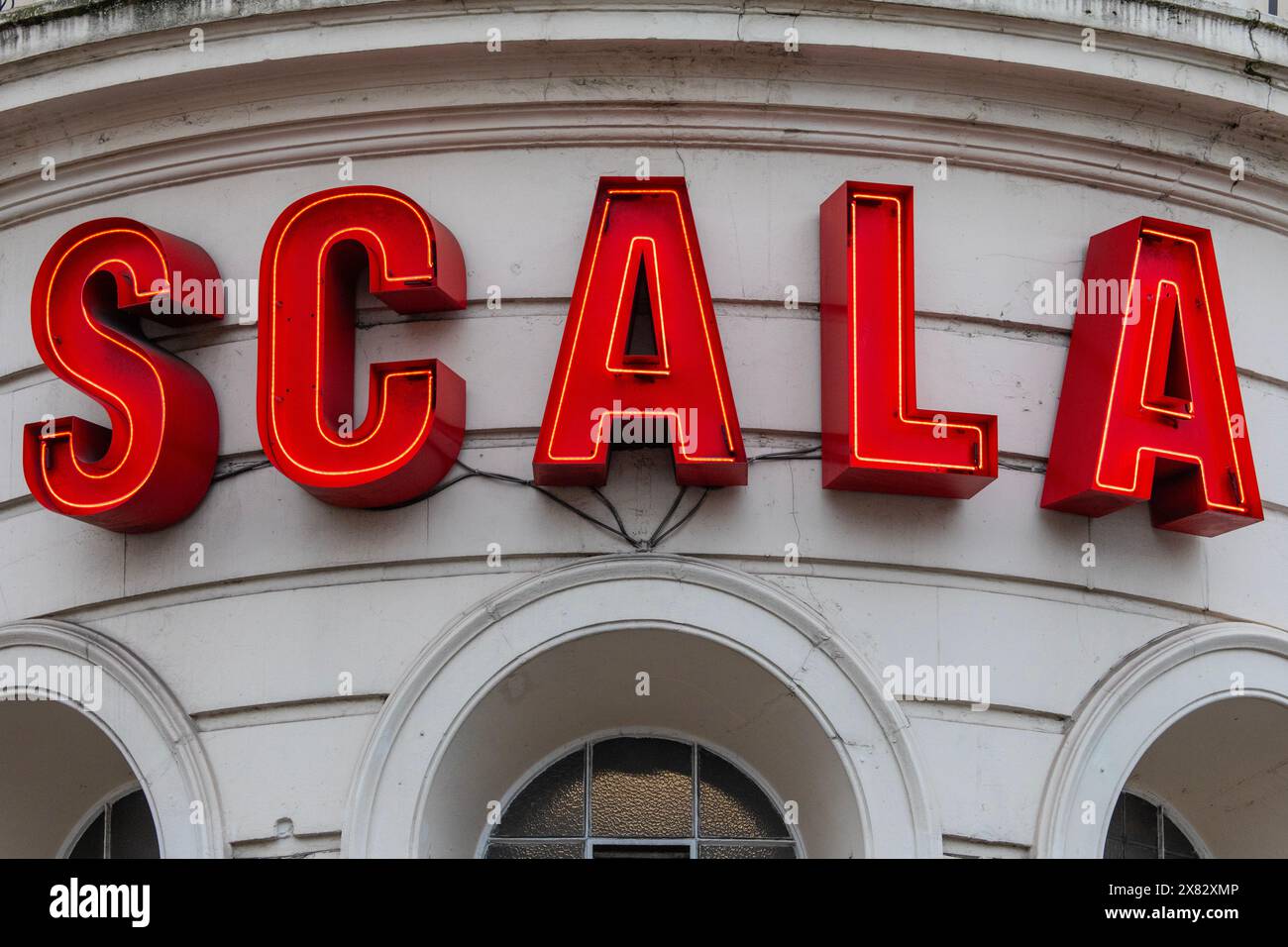 London, UK - February 5th 2024: The neon sign on the exterior of Scala - a nightclub and live ...