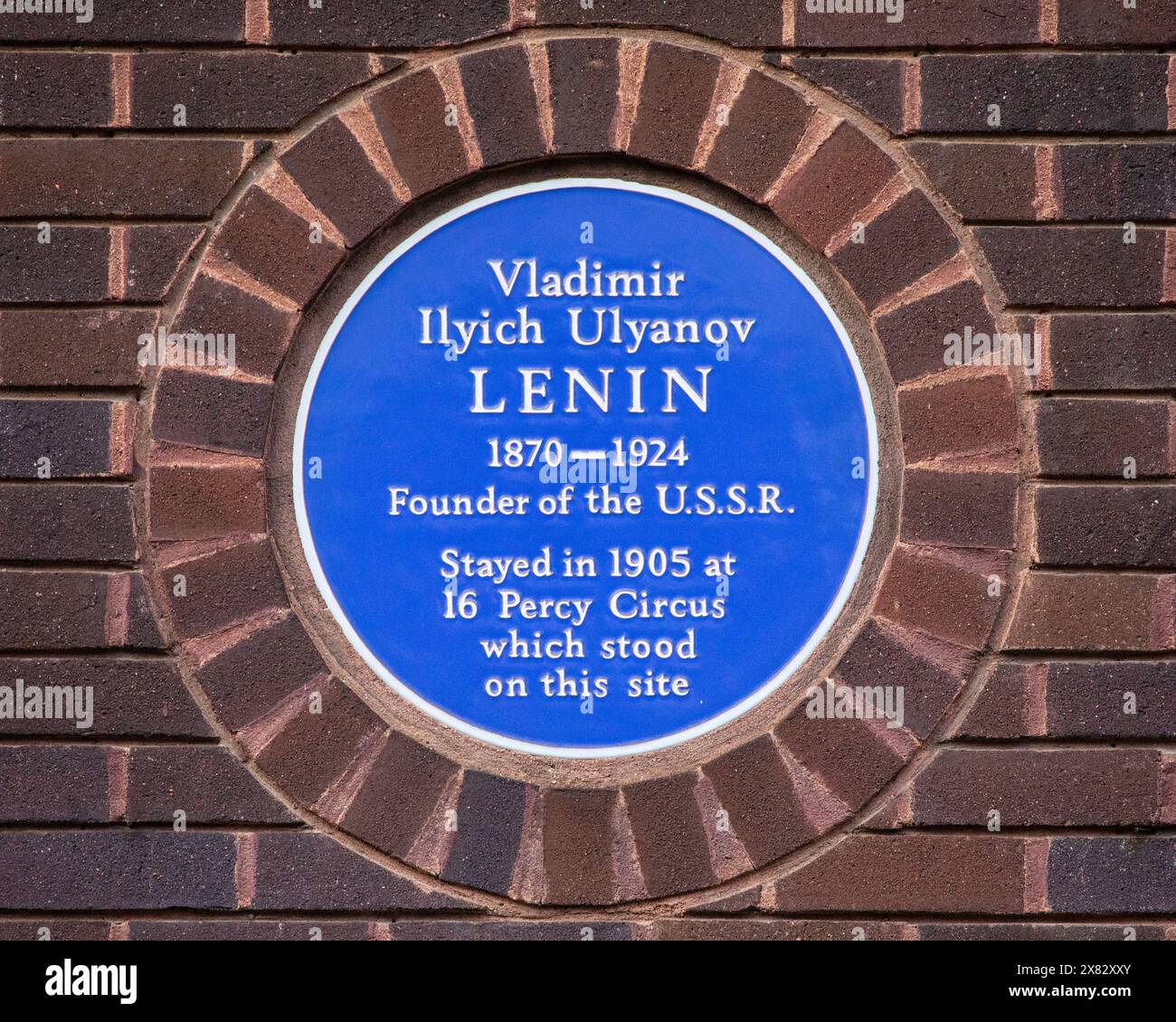 London, UK - February 5th 2024: A blue plaque at Percy Circus in London ...