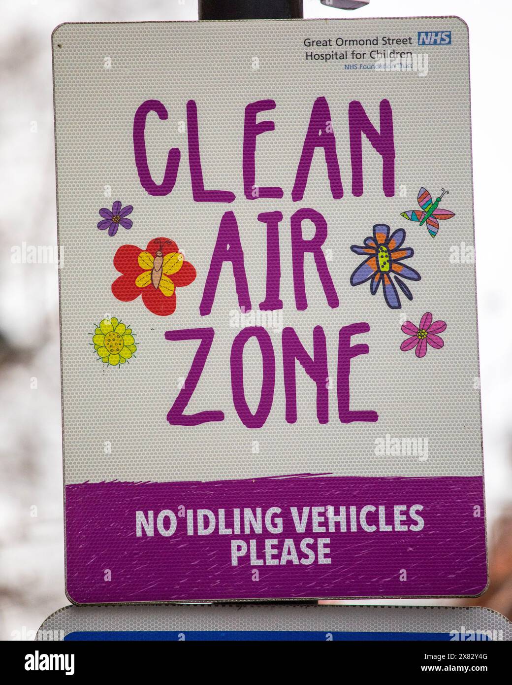 London, UK - February 5th 2024: Close-up of a Clean Air Zone sign ...