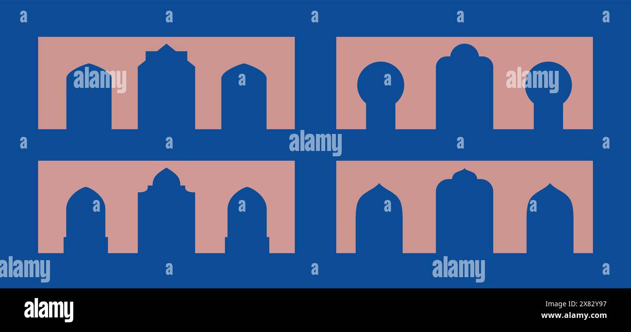 Arabic shapes with window, arch, door silhouette. Eastern city wall ...