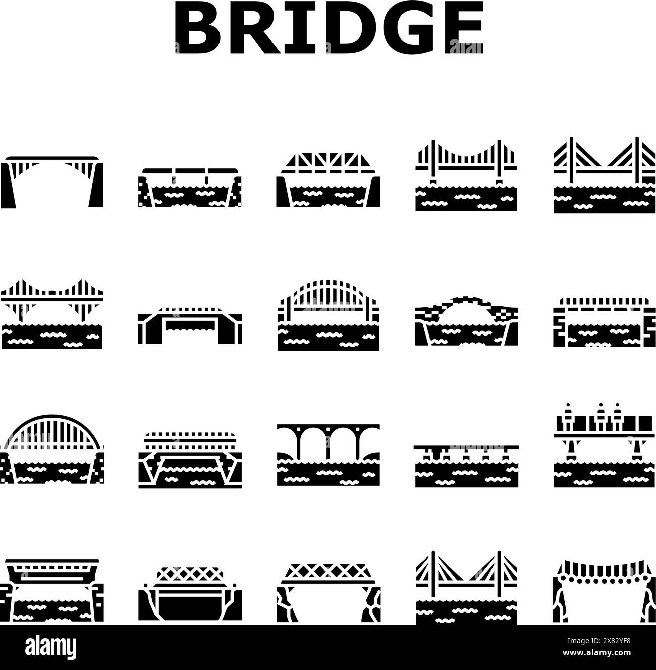 bridge city building road river icons set vector Stock Vector Image ...