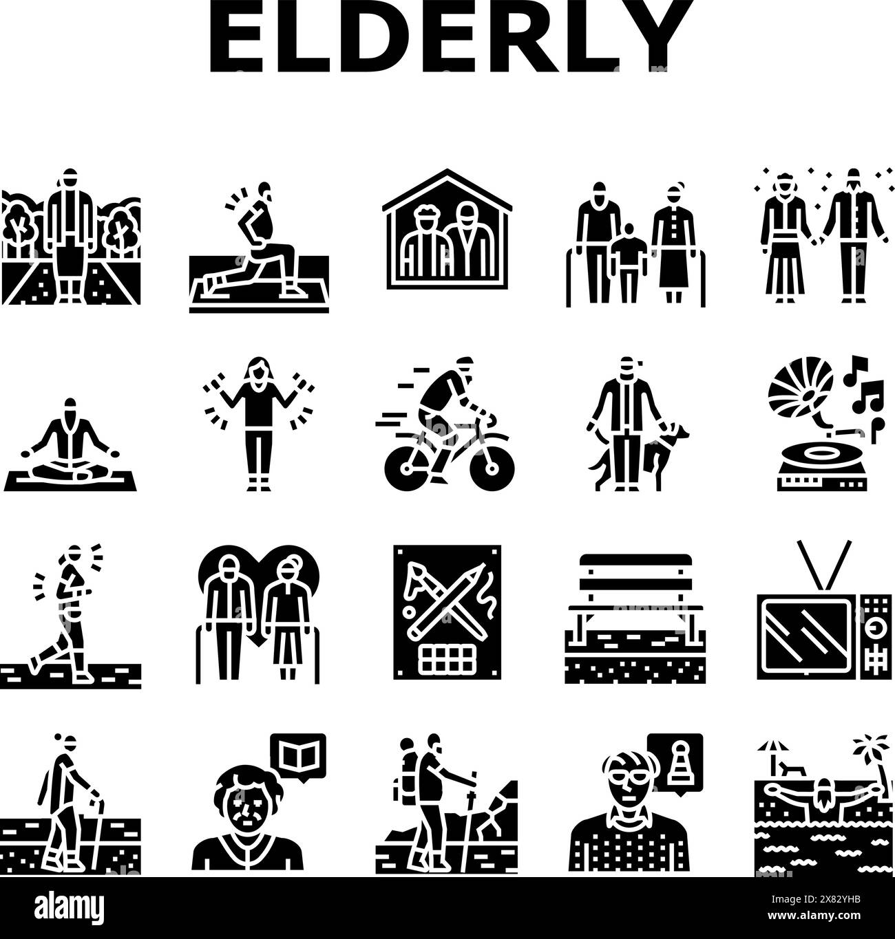 elderly leisure old happy people icons set vector Stock Vector Image ...