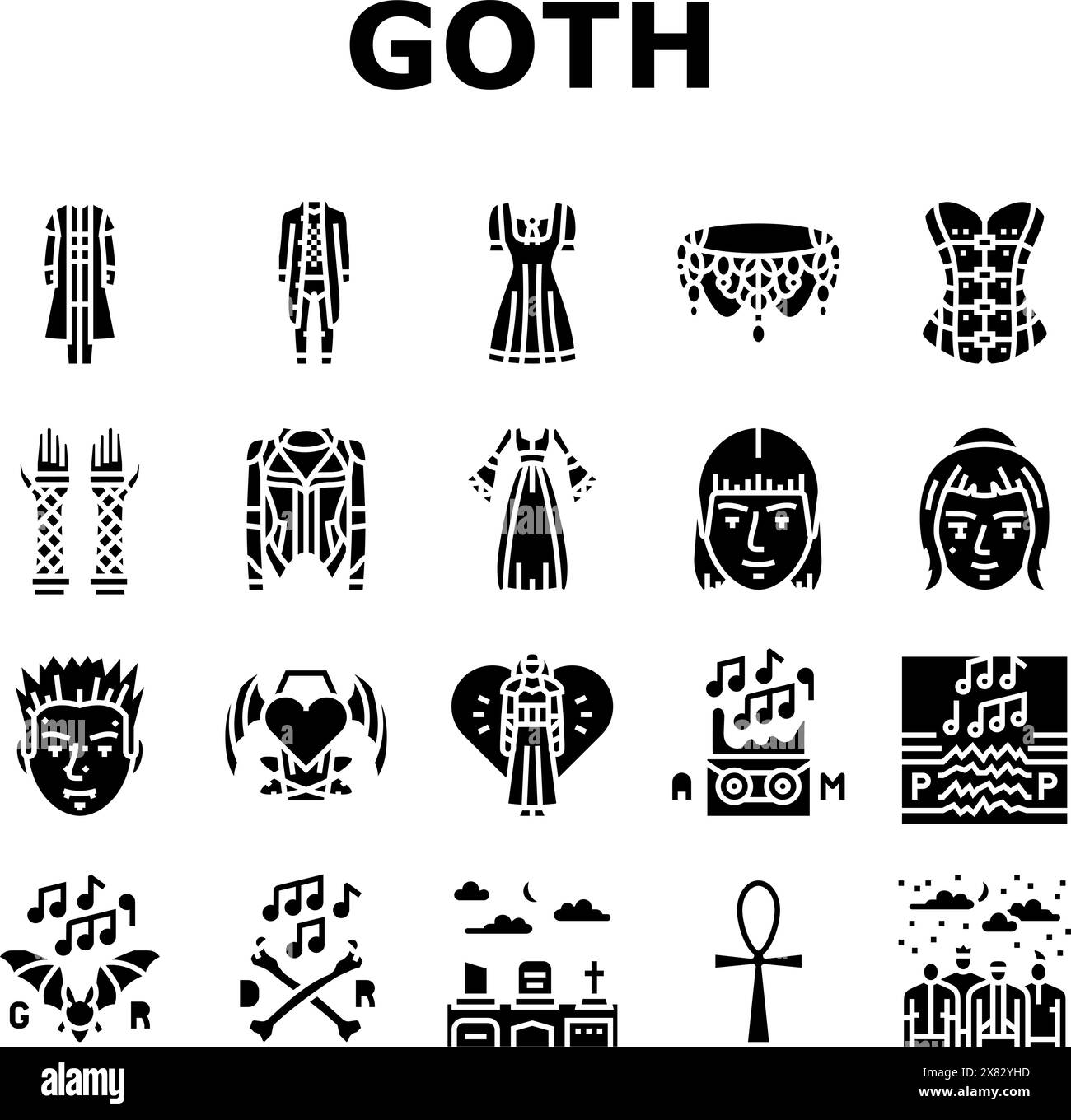 goth subculture punk gothic y2k icons set vector Stock Vector Image ...