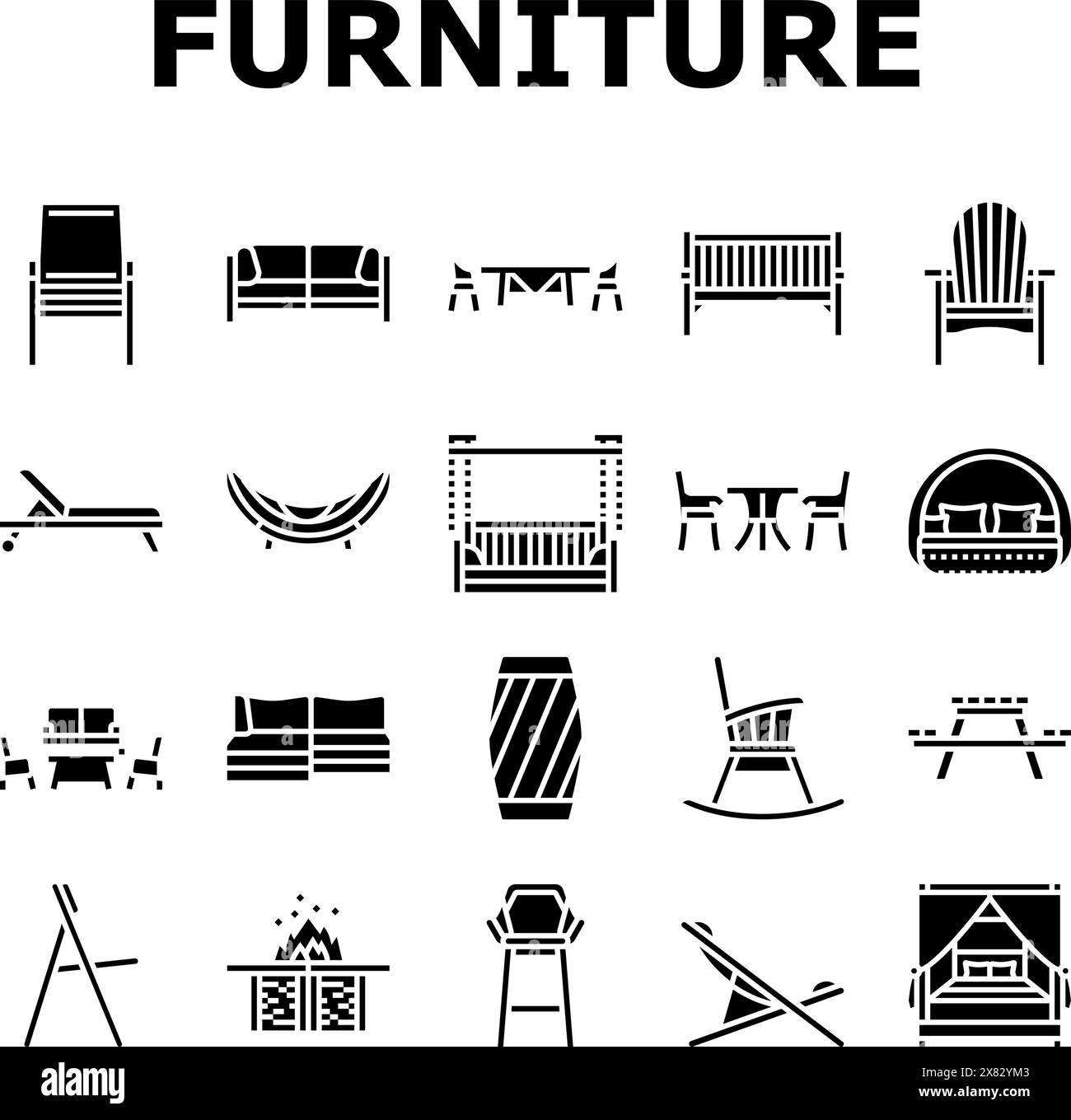 outdoor furniture patio garden icons set vector Stock Vector Image ...
