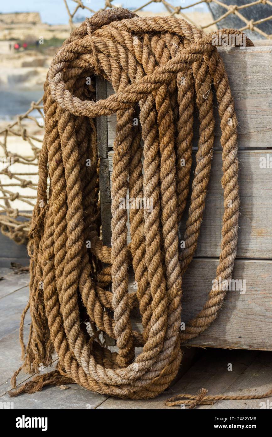 a moored rope on a fishing boat taken at Kalkara, Malta Stock Photo - Alamy