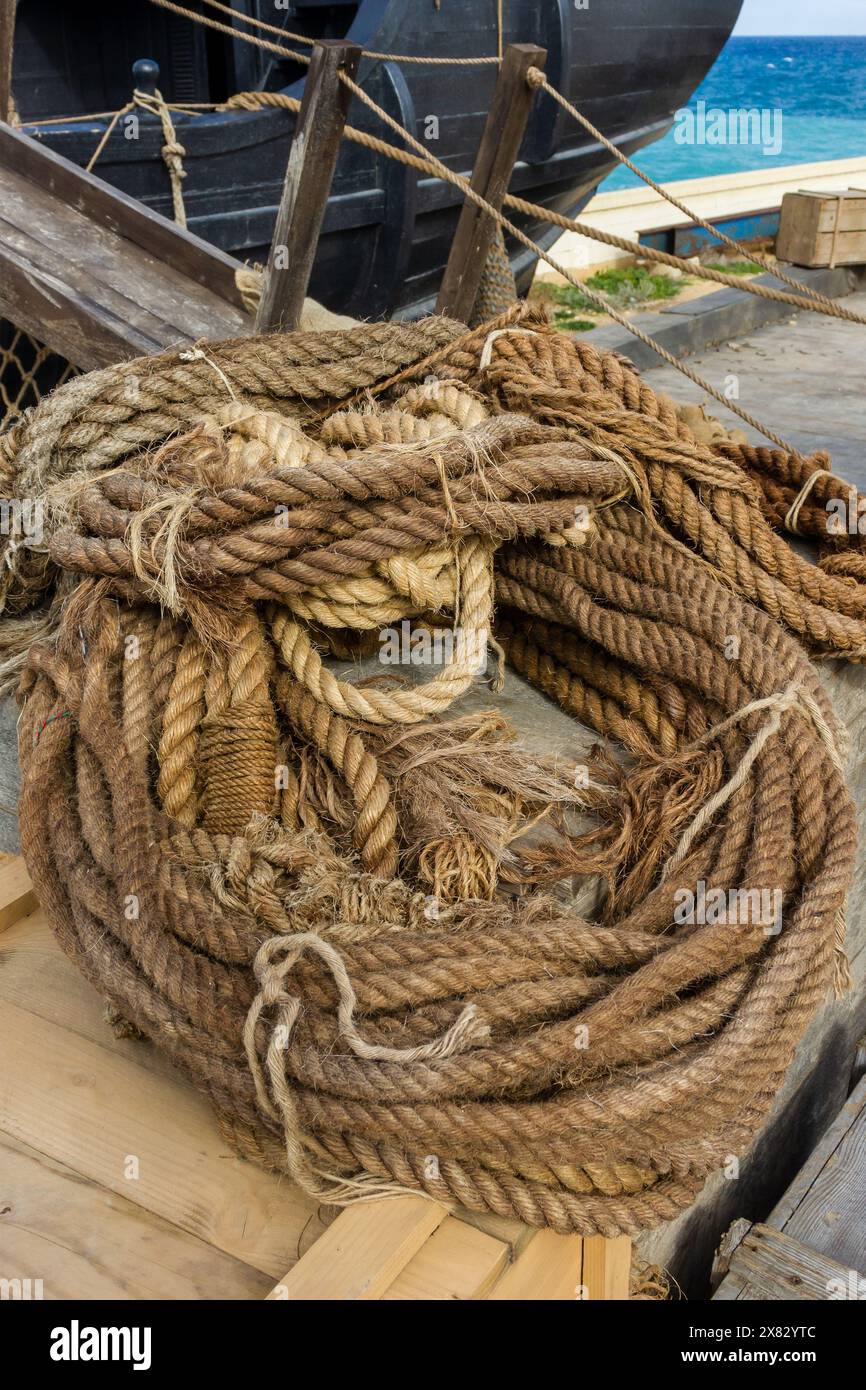 a moored rope on a fishing boat taken at Kalkara, Malta Stock Photo - Alamy
