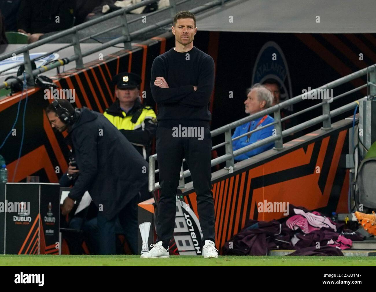 Bayer Leverkusen manager Xabi Alonso looks on from the touchline during ...